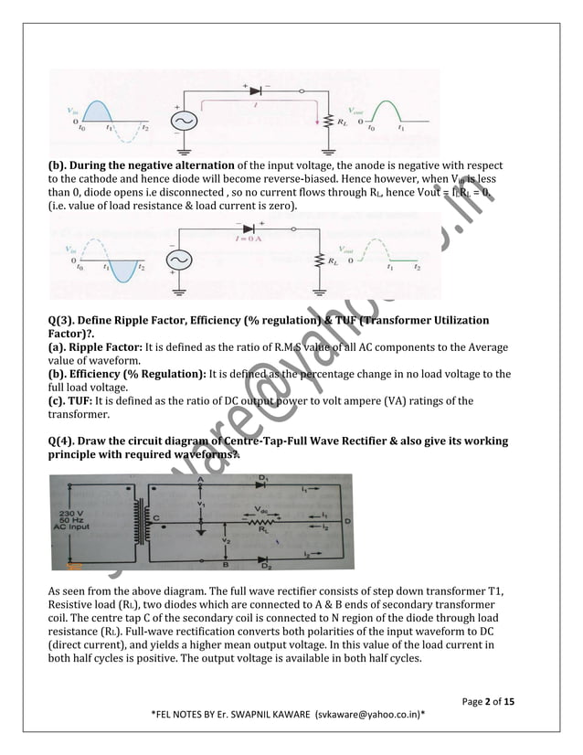Basic Electronics (Rectifiers) by Er. Swapnil Kaware | PDF