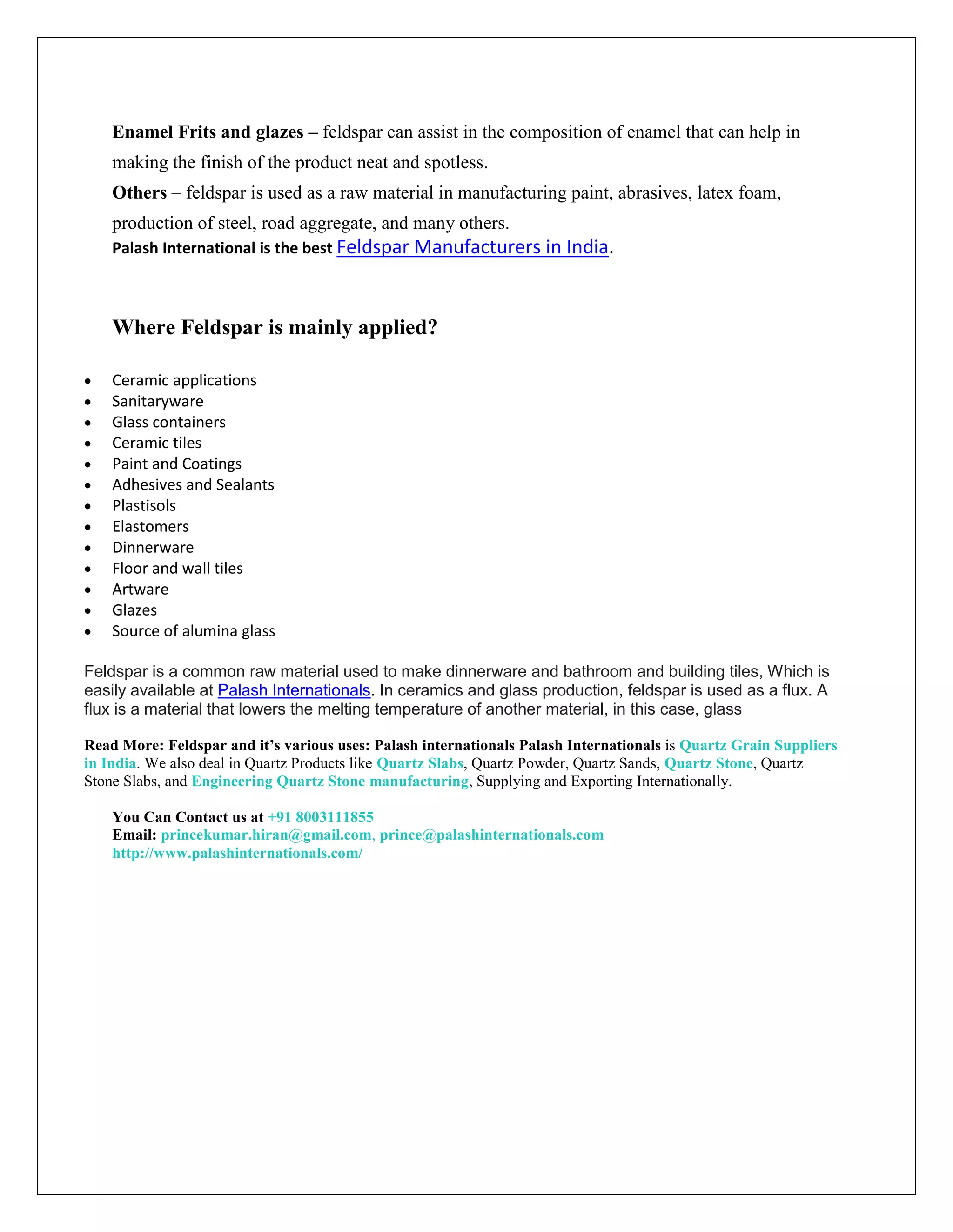 Feldspar and its various uses | PDF