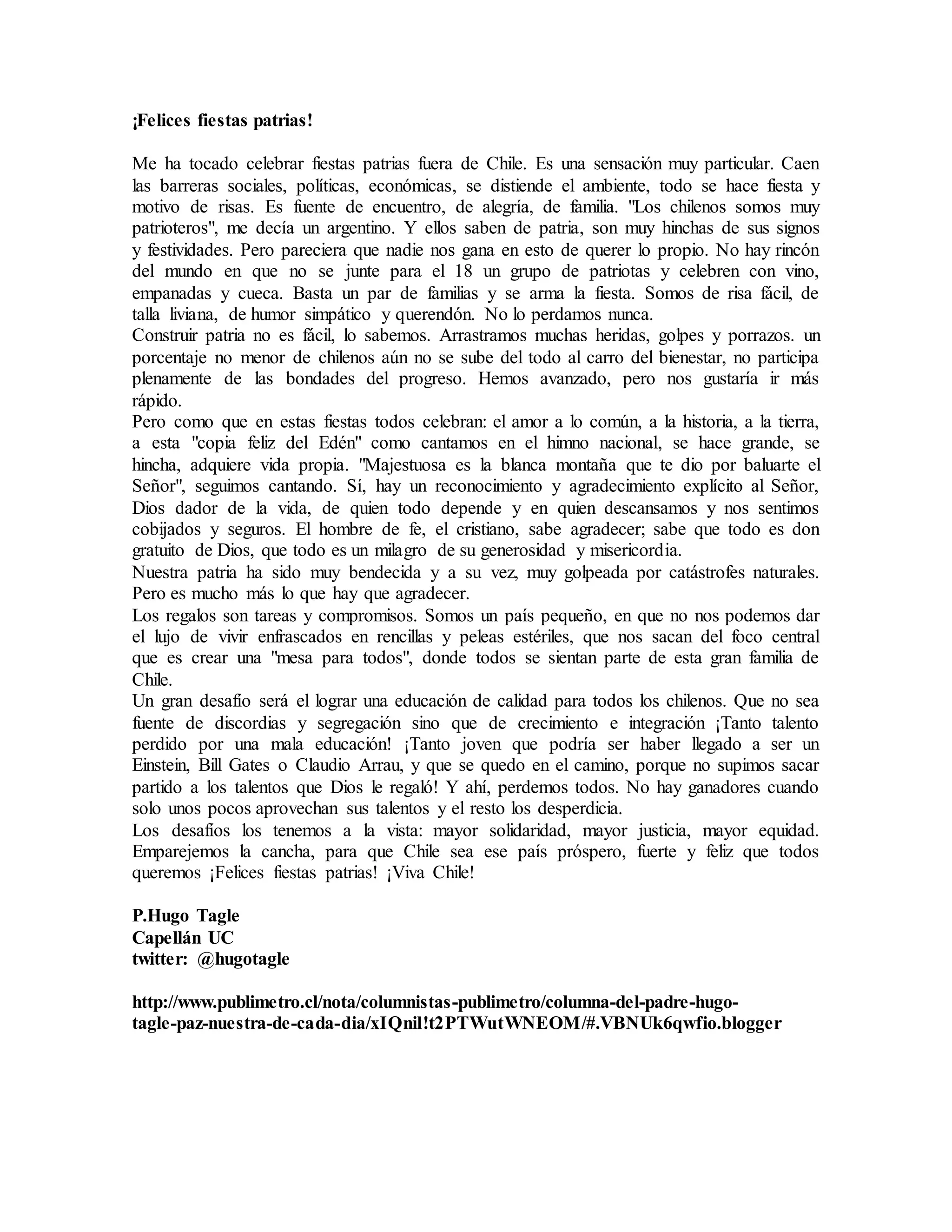 Felices fiestas patrias. Una reflexión #Familia #Chile #fiesta | DOCX