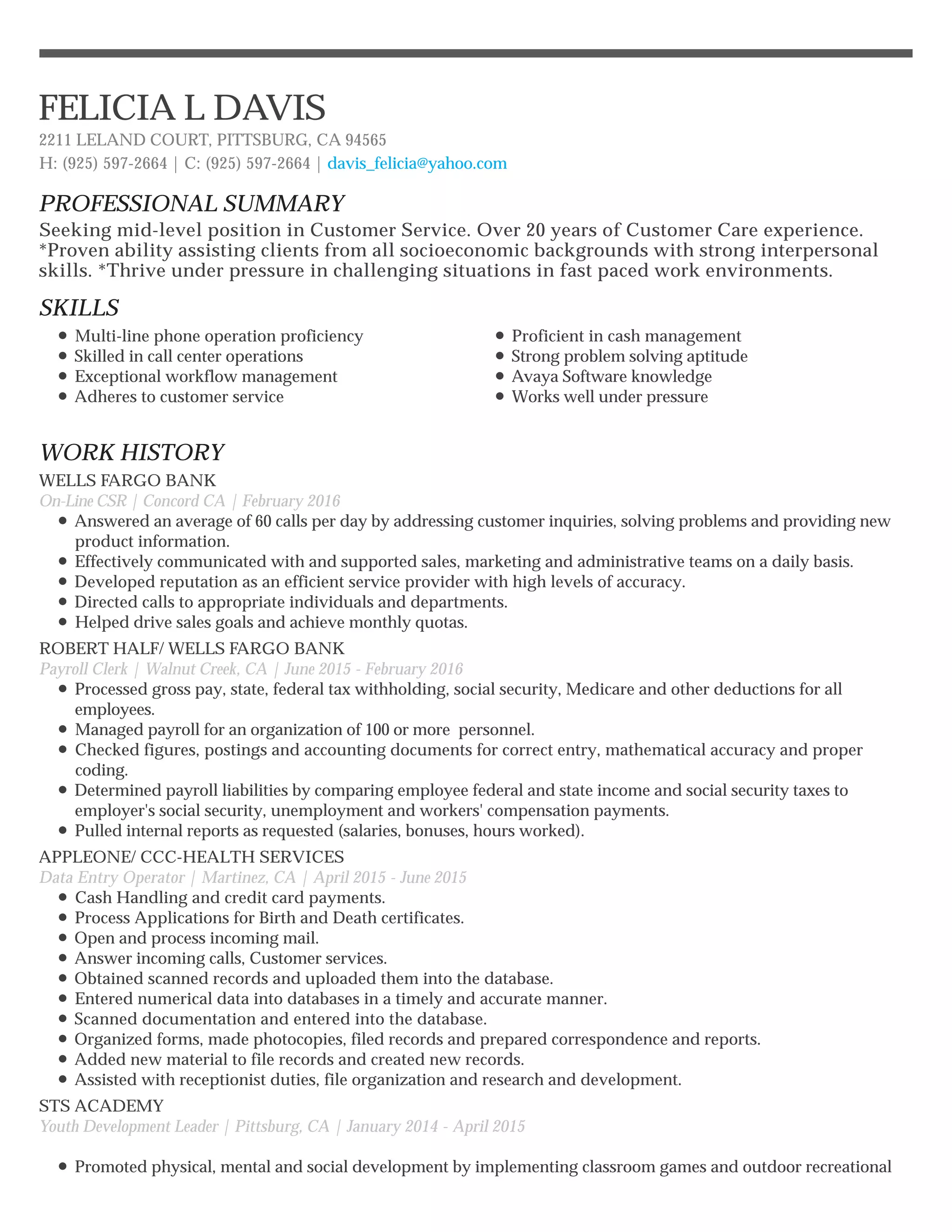 Felicia l davis resume new 9 14-16 | PDF