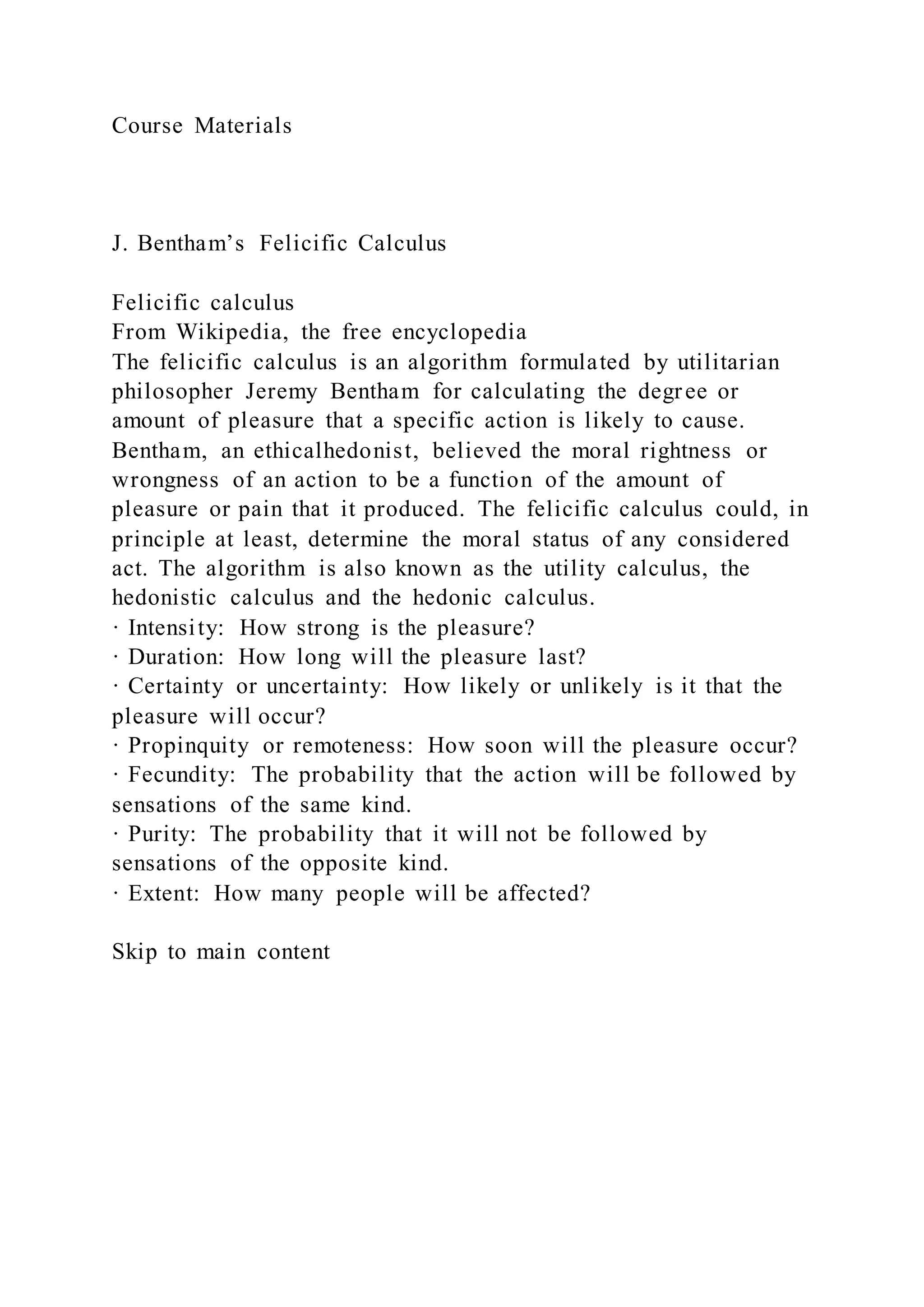 Felicific Calculus ExplainedAnimal TestingThis is nothing more | DOCX