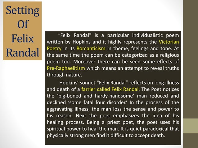 Felix Randal Poem by G.M.Hopkins | PPTX | Poetry | Books and Literature