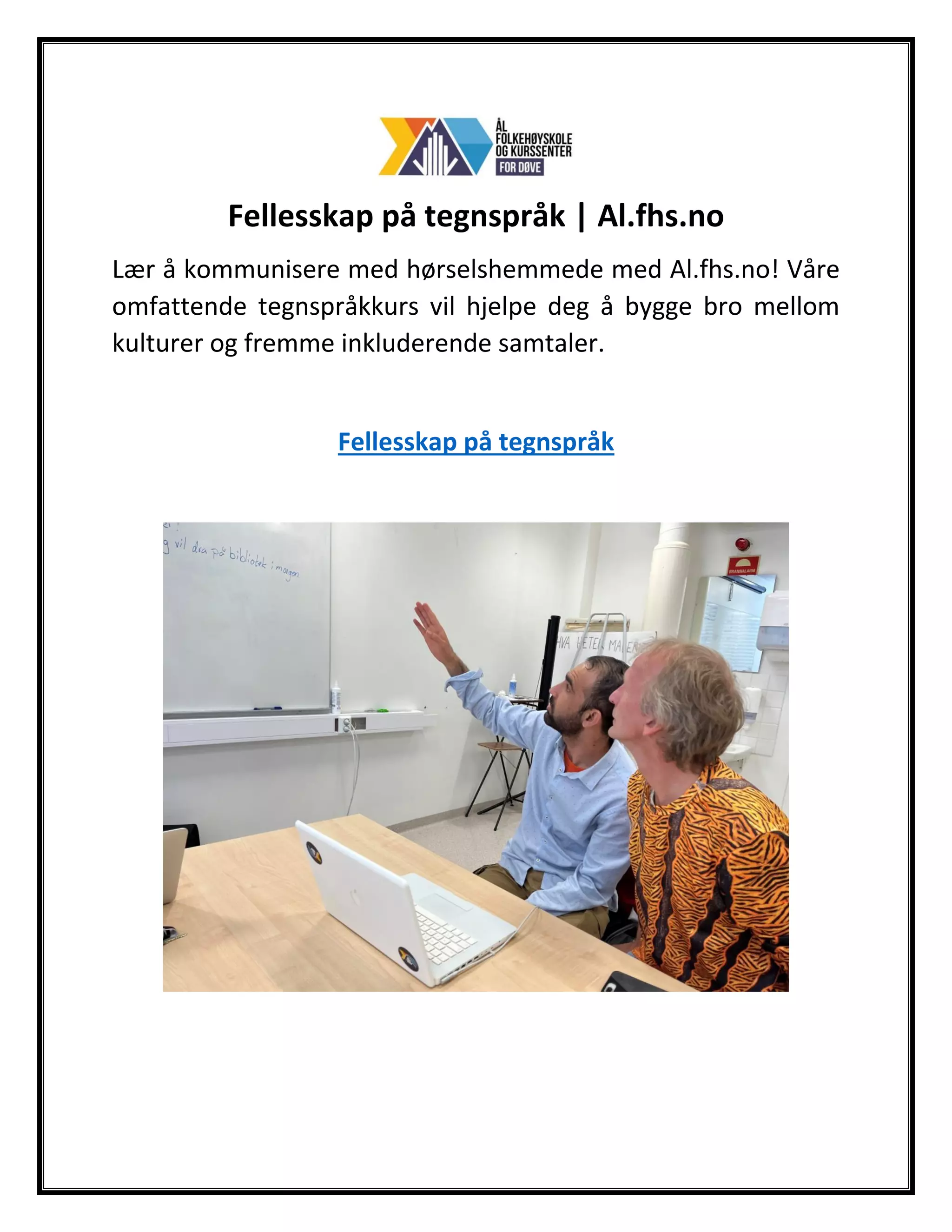 Fellesskap på tegnspråk | Al.fhs.no