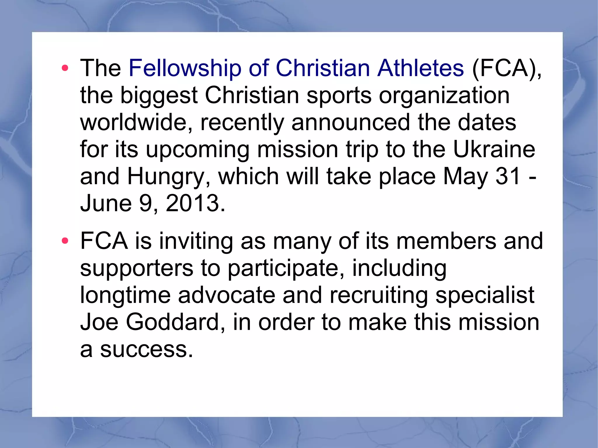 Fellowship of christian athletes (fca) | ODP