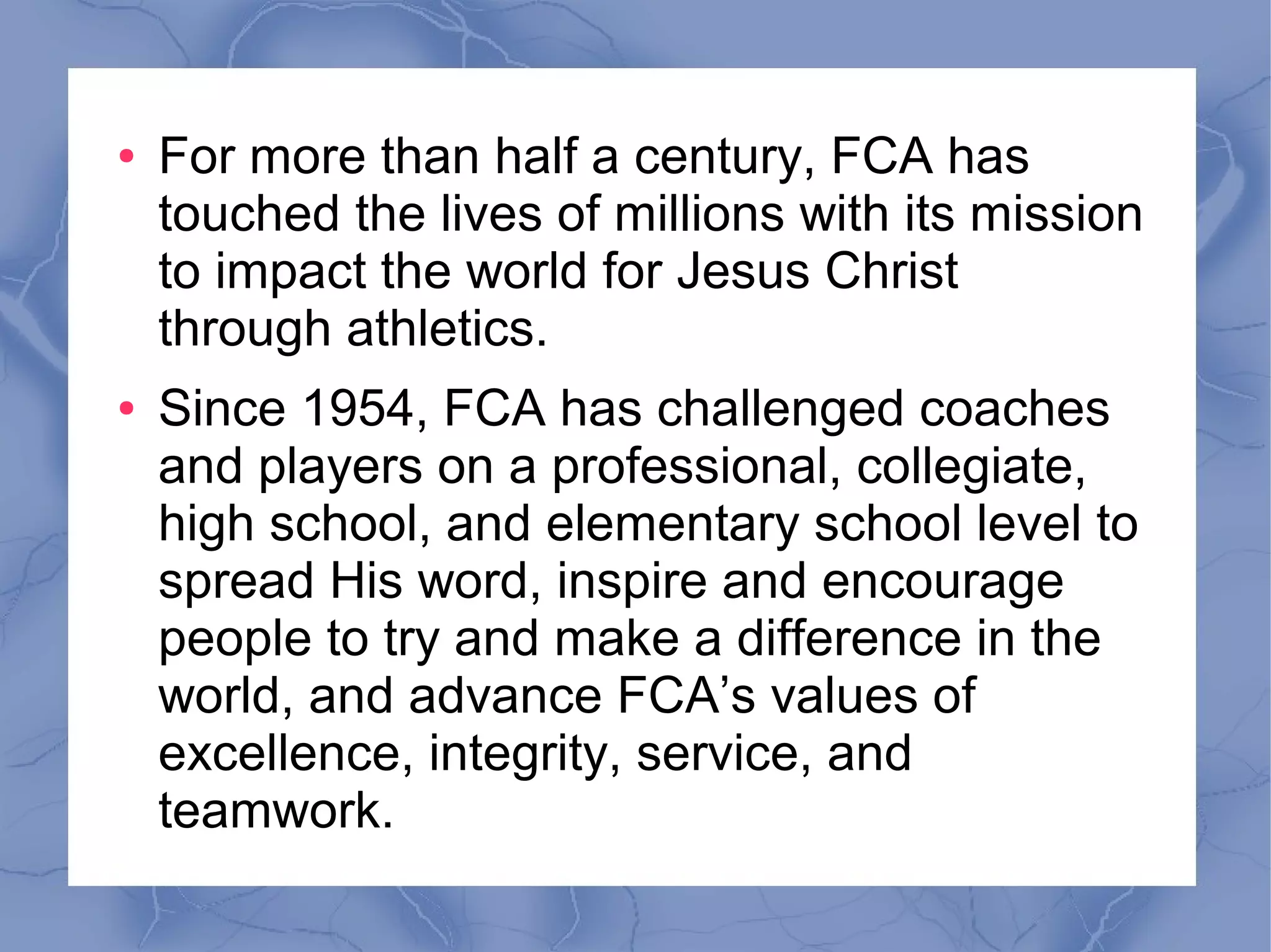 Fellowship of christian athletes (fca) | ODP