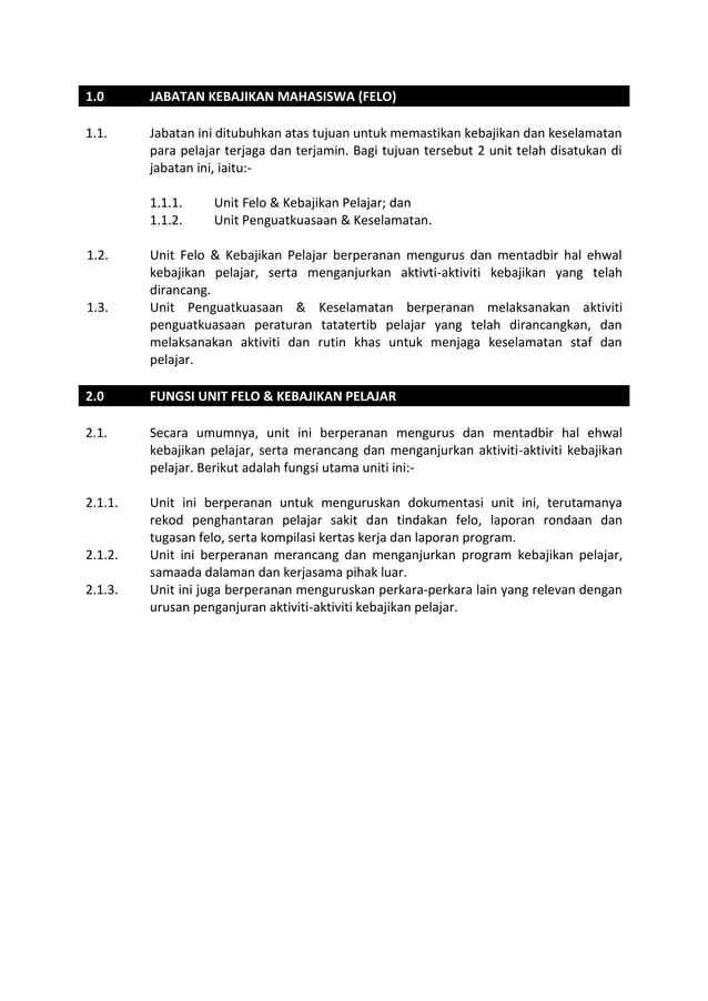 Jabatan Kebajikan Mahasiswa (FELO) | PDF