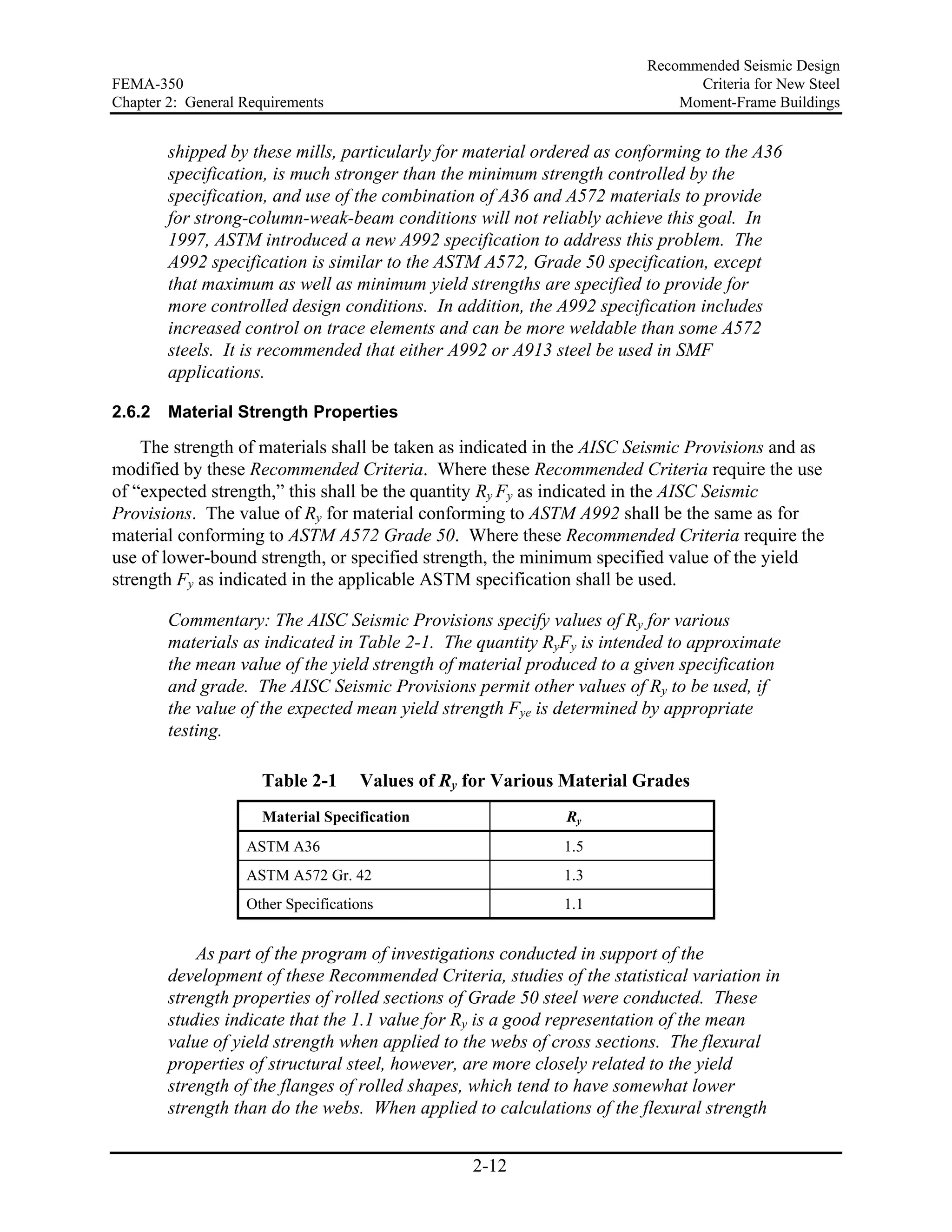 fema-350 Recommended seismic design criteria for new steel moment frame ...