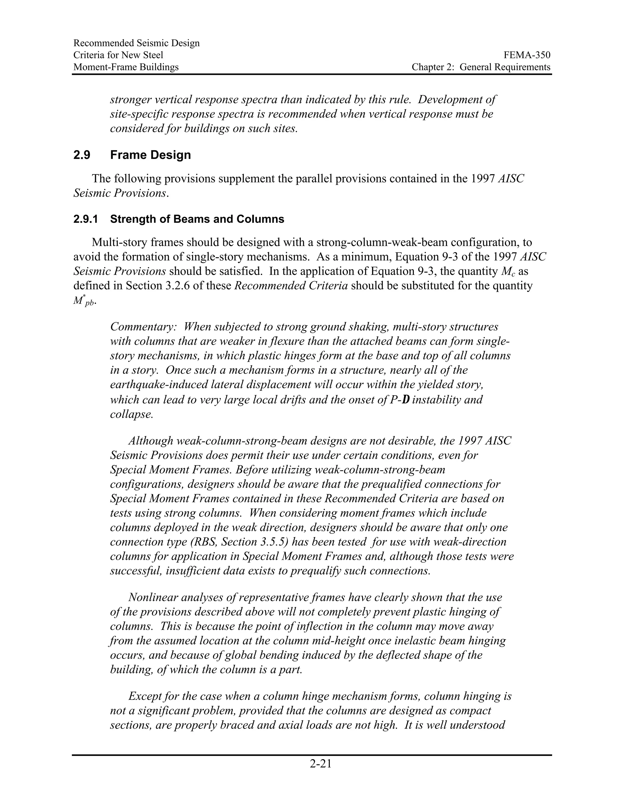 fema-350 Recommended seismic design criteria for new steel moment frame ...