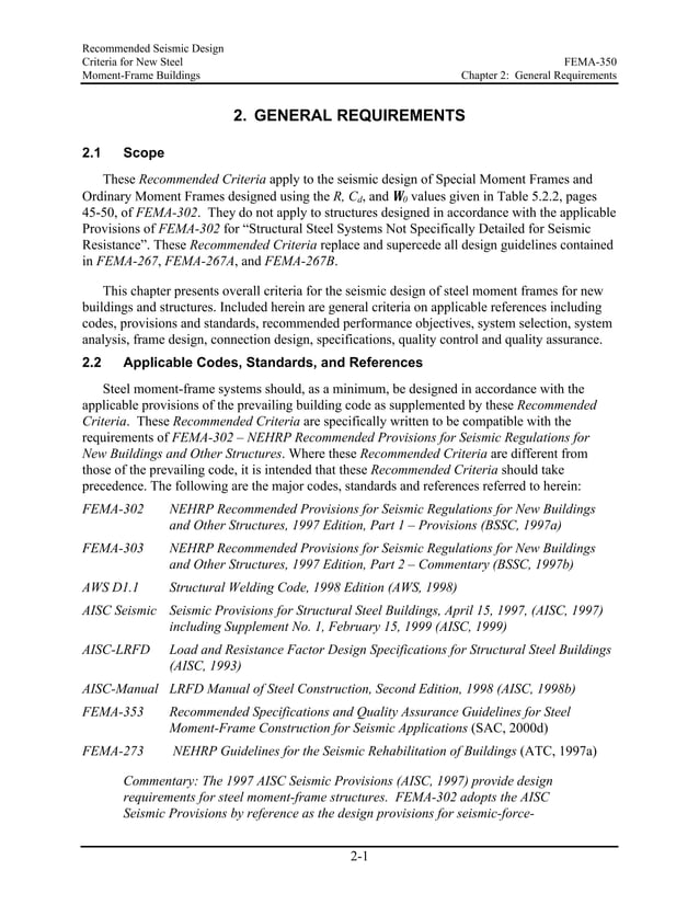 fema-350 Recommended seismic design criteria for new steel moment frame ...