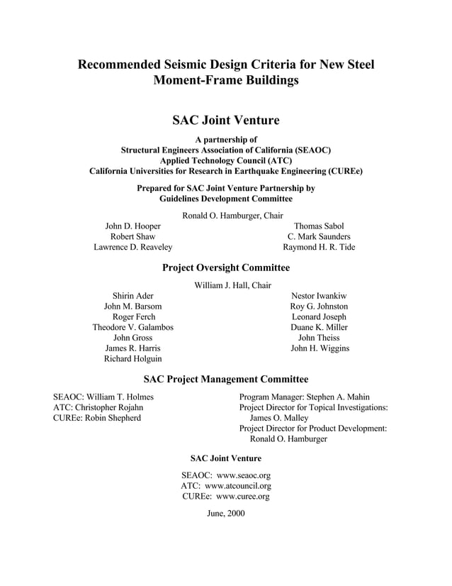 fema-350 Recommended seismic design criteria for new steel moment frame ...