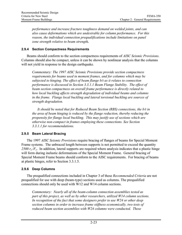 fema-350 Recommended seismic design criteria for new steel moment frame ...
