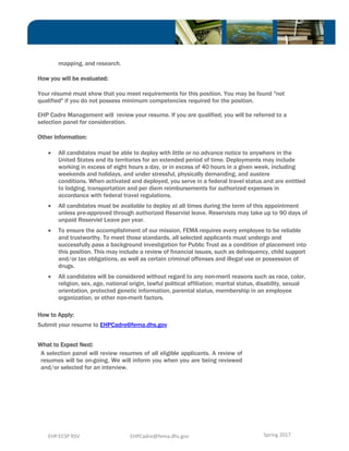 Fema ehp reservist ecsp job announcement 2017 | PDF