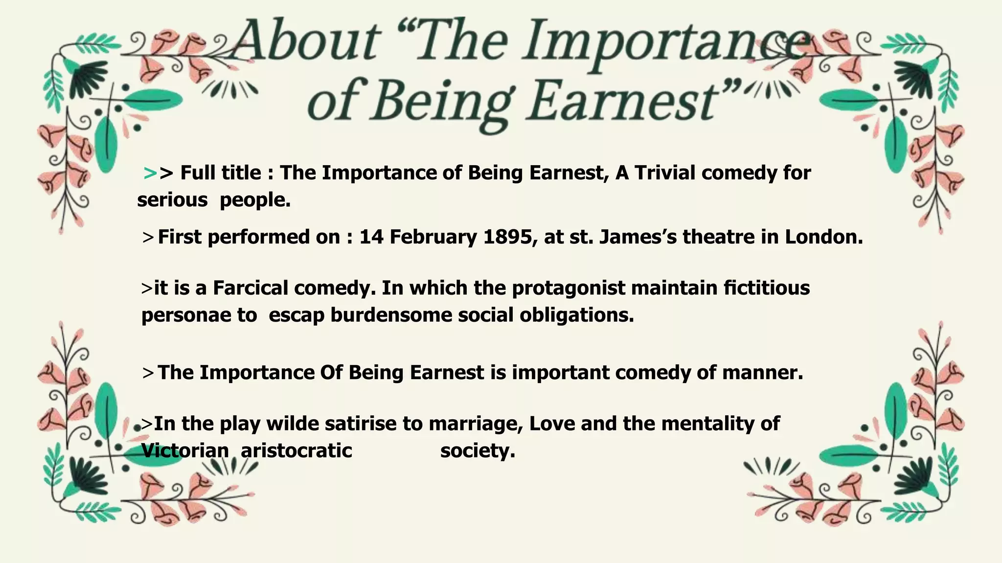 Female characters of 'The Importance of being earnest', as a Victorian ...