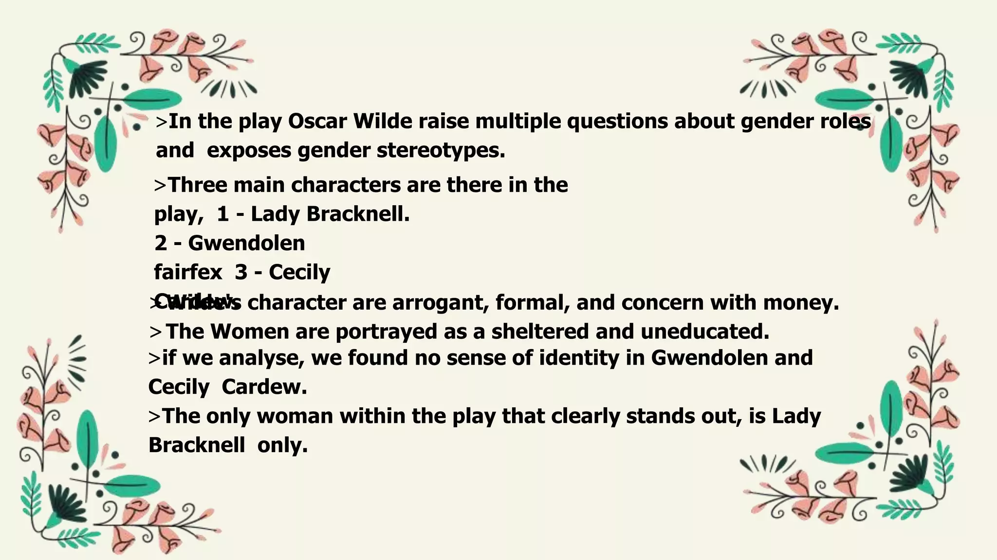 Female characters of 'The Importance of being earnest', as a Victorian ...