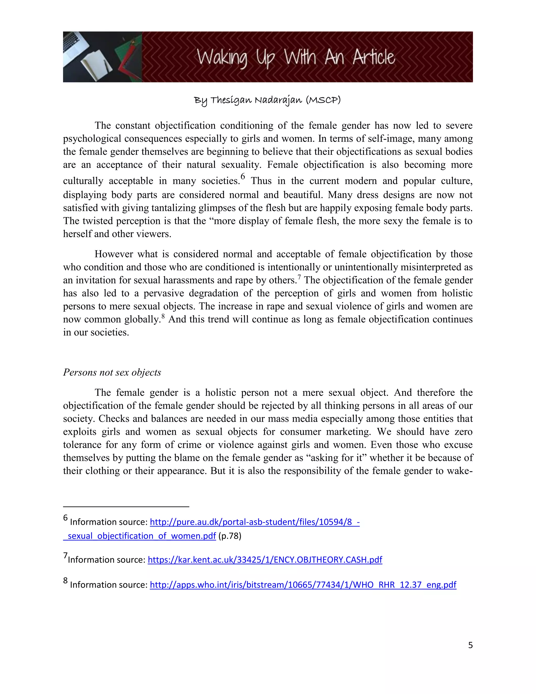 Female dressing the objectification of women | PDF