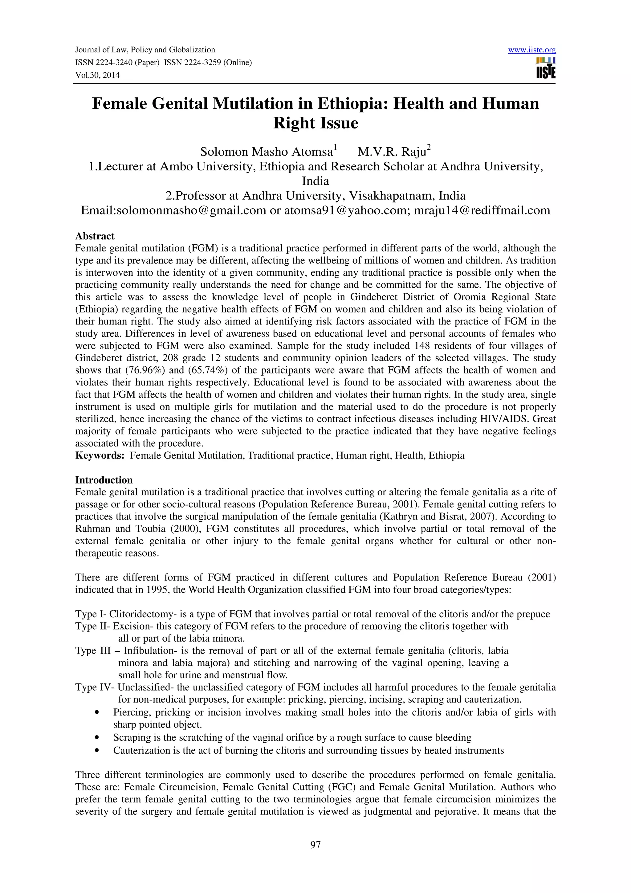 Female genital mutilation in ethiopia | PDF