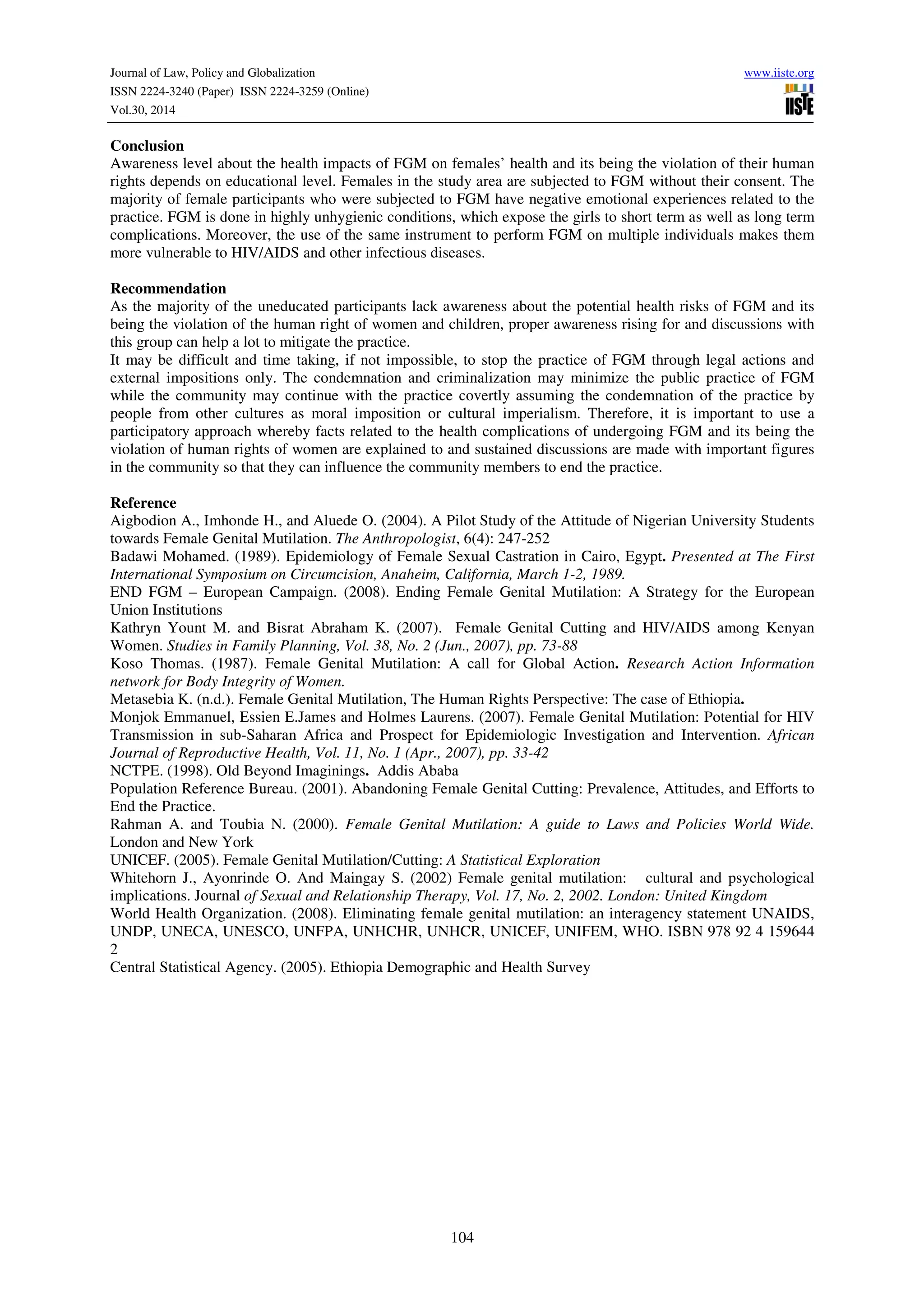 Female genital mutilation in ethiopia | PDF