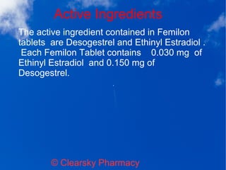 Femilon (Desogestrel and Ethinyl Estradiol tablets) | PPT