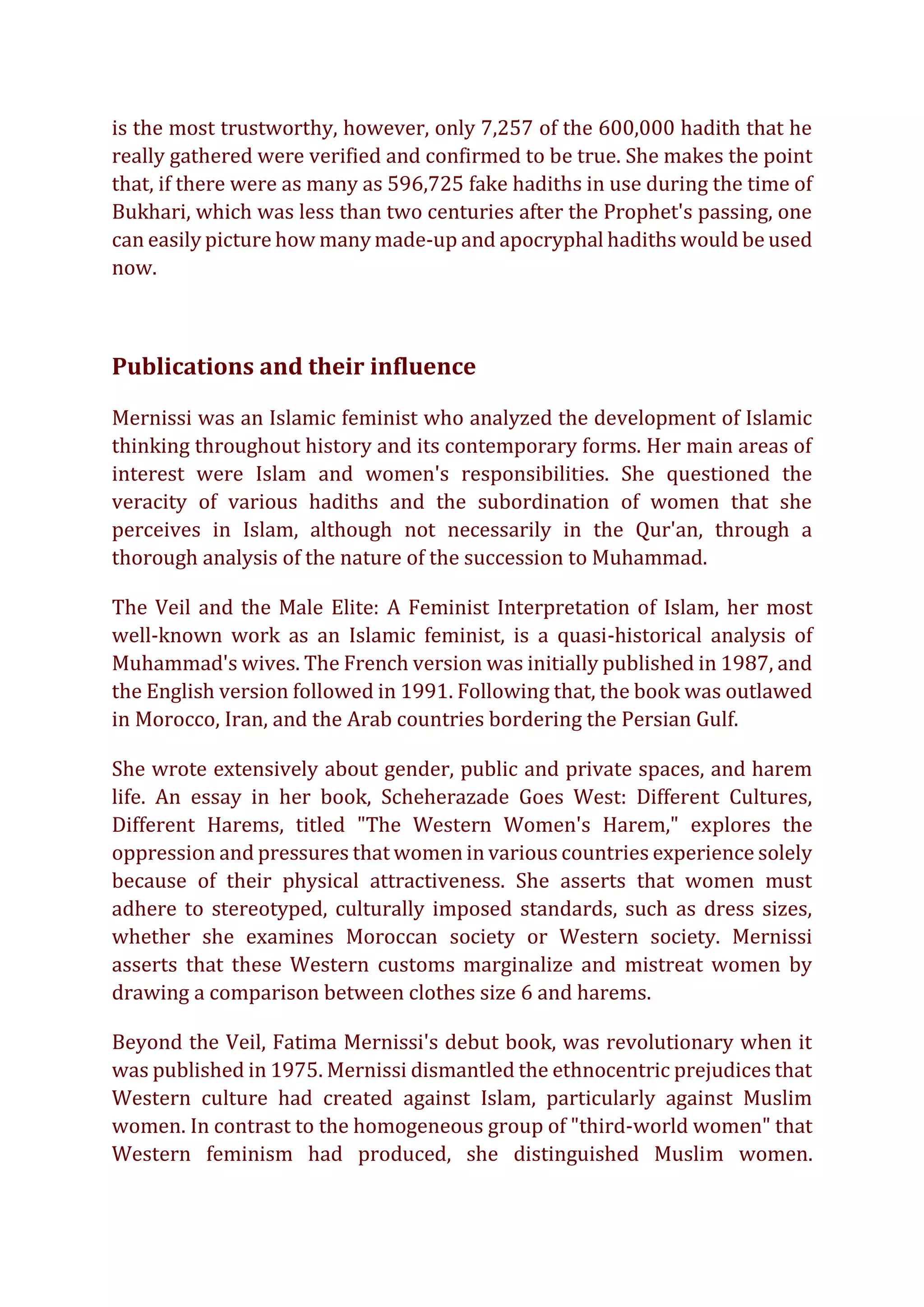 Feminism by Fatema Mernissi | PDF