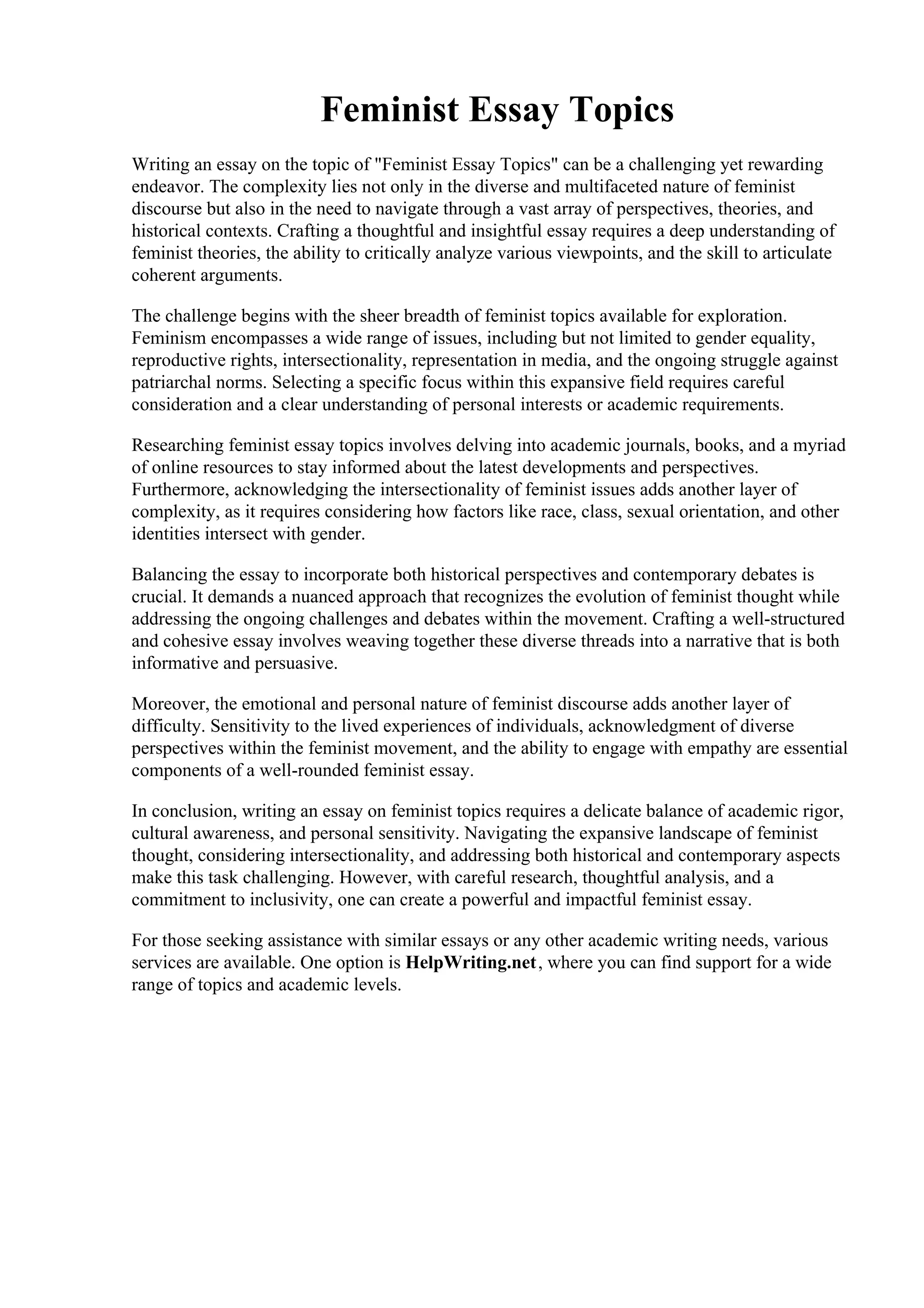 Feminist Essay Topics | PDF