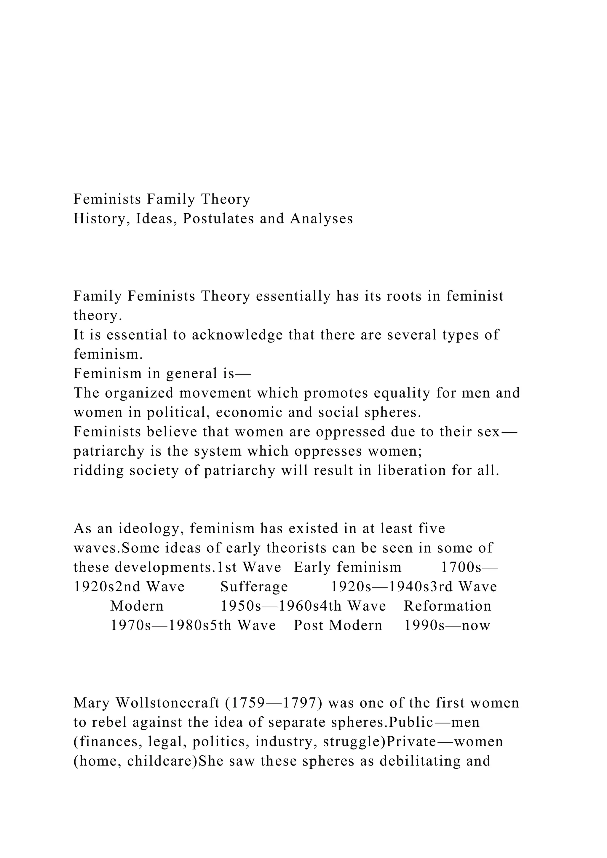 Feminists Family TheoryHistory, Ideas, Postulates and An.docx