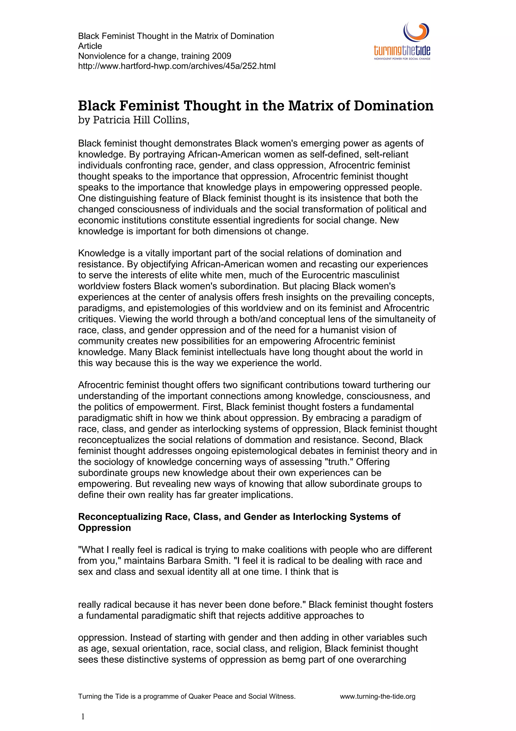 Feminist thought and matrix of domination | PDF