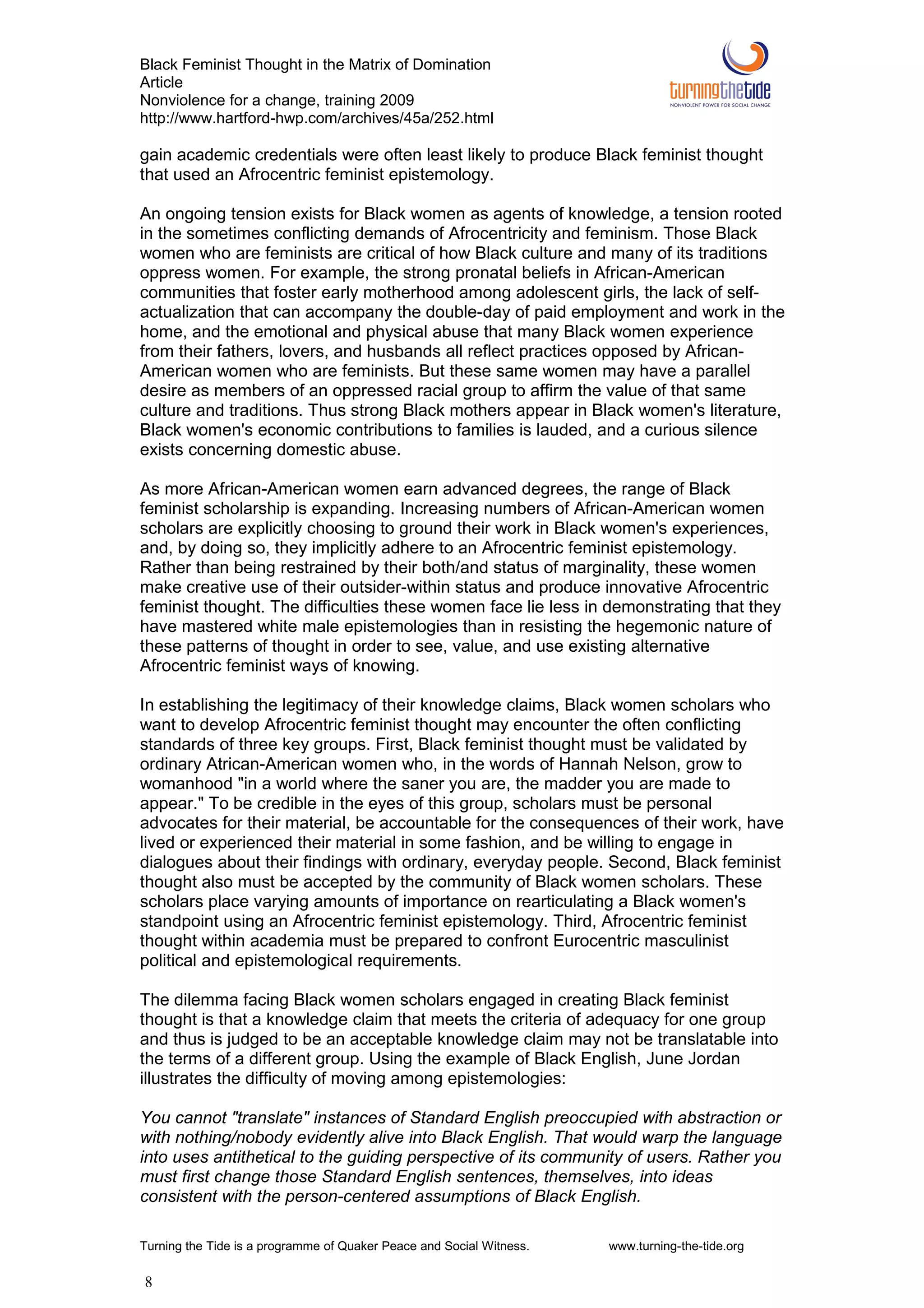 Feminist thought and matrix of domination | PDF