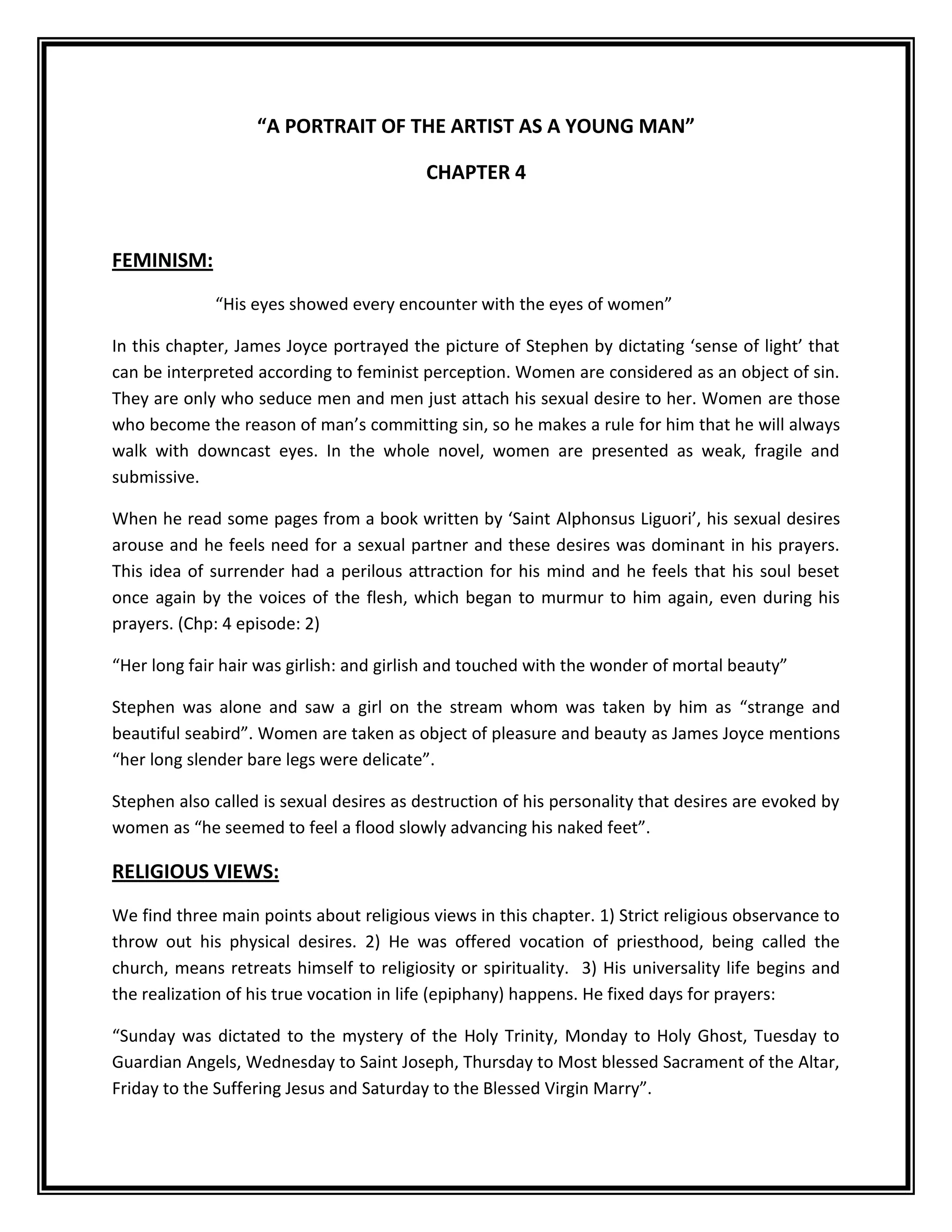 FEMINISM "ON PORTRAIT OF ARTIST AS A YOUNG MAN CHAPTER:4" | PDF