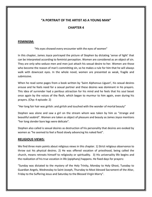 FEMINISM "ON PORTRAIT OF ARTIST AS A YOUNG MAN CHAPTER:4" | PDF