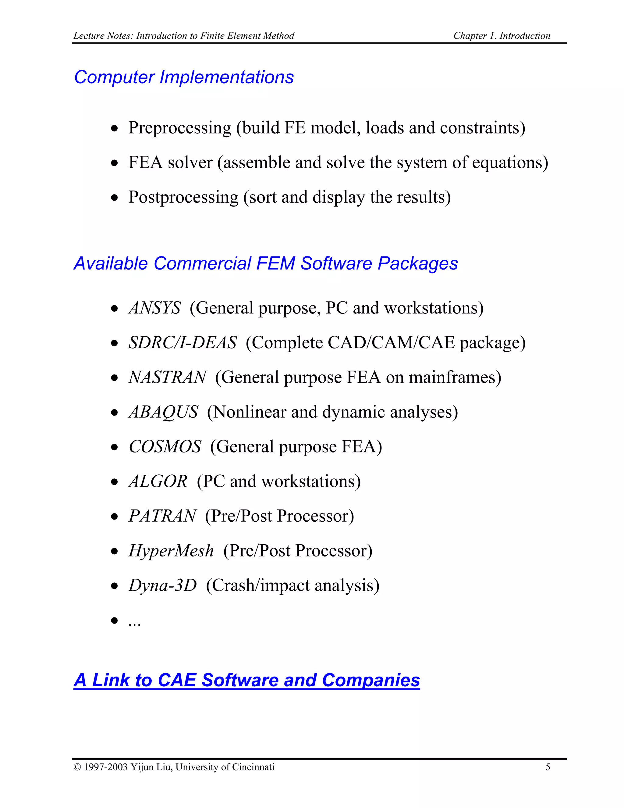 Finite Element Methode (FEM) Notes | PDF