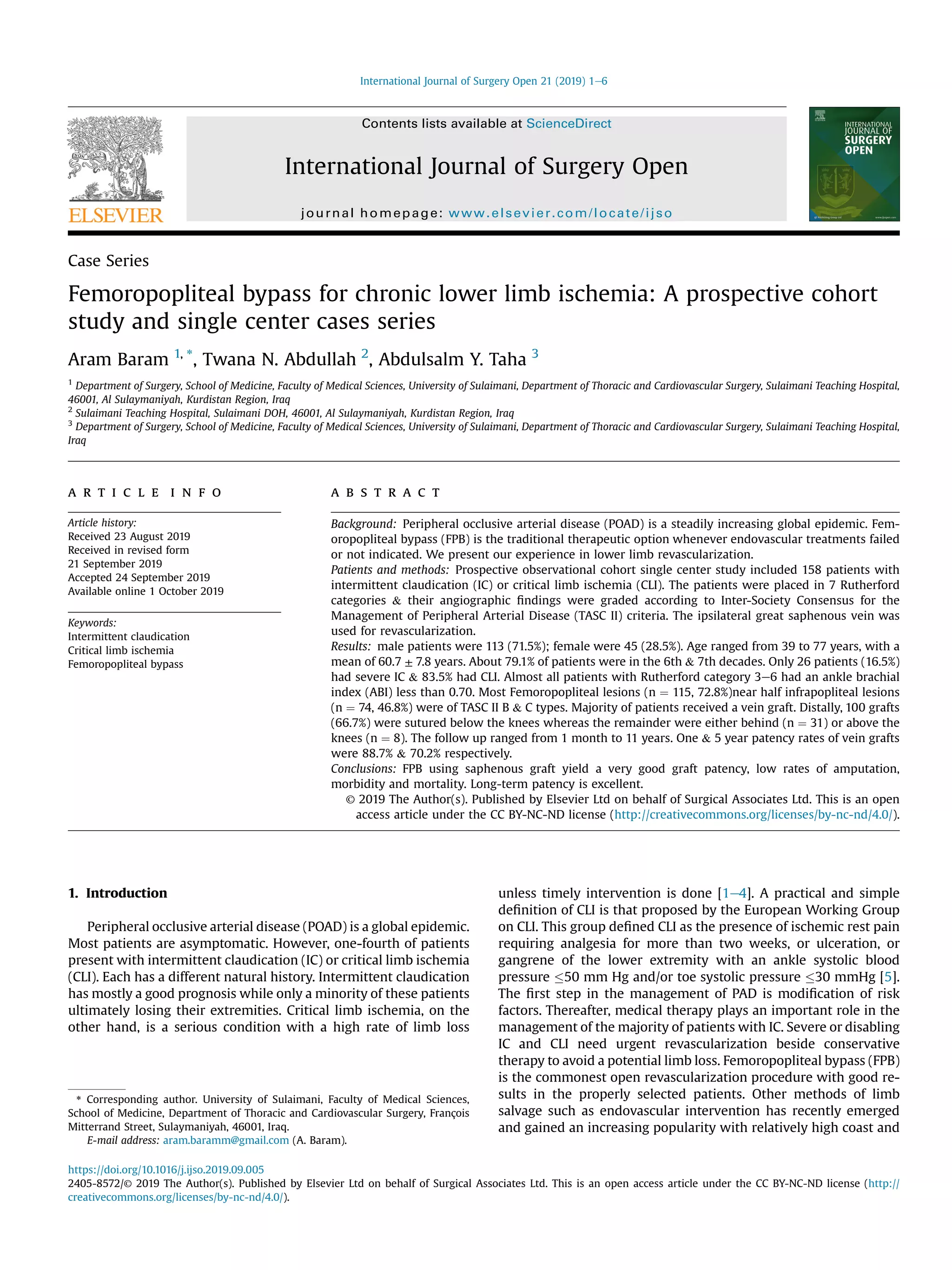 Femoropopliteal bypass for revascularization of chronic ischemia of ...
