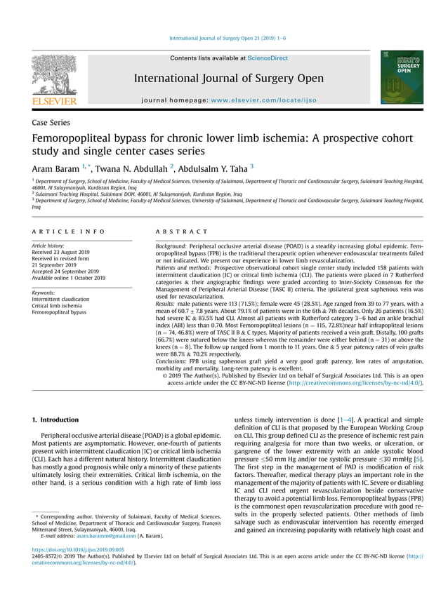 Femoropopliteal bypass for revascularization of chronic ischemia of ...