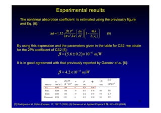 Femtosecond two photon absorption measurements based on the ...