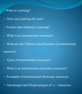 Learning and Instructional Electronic Resources for Nusery/Primary Schools | PPTX