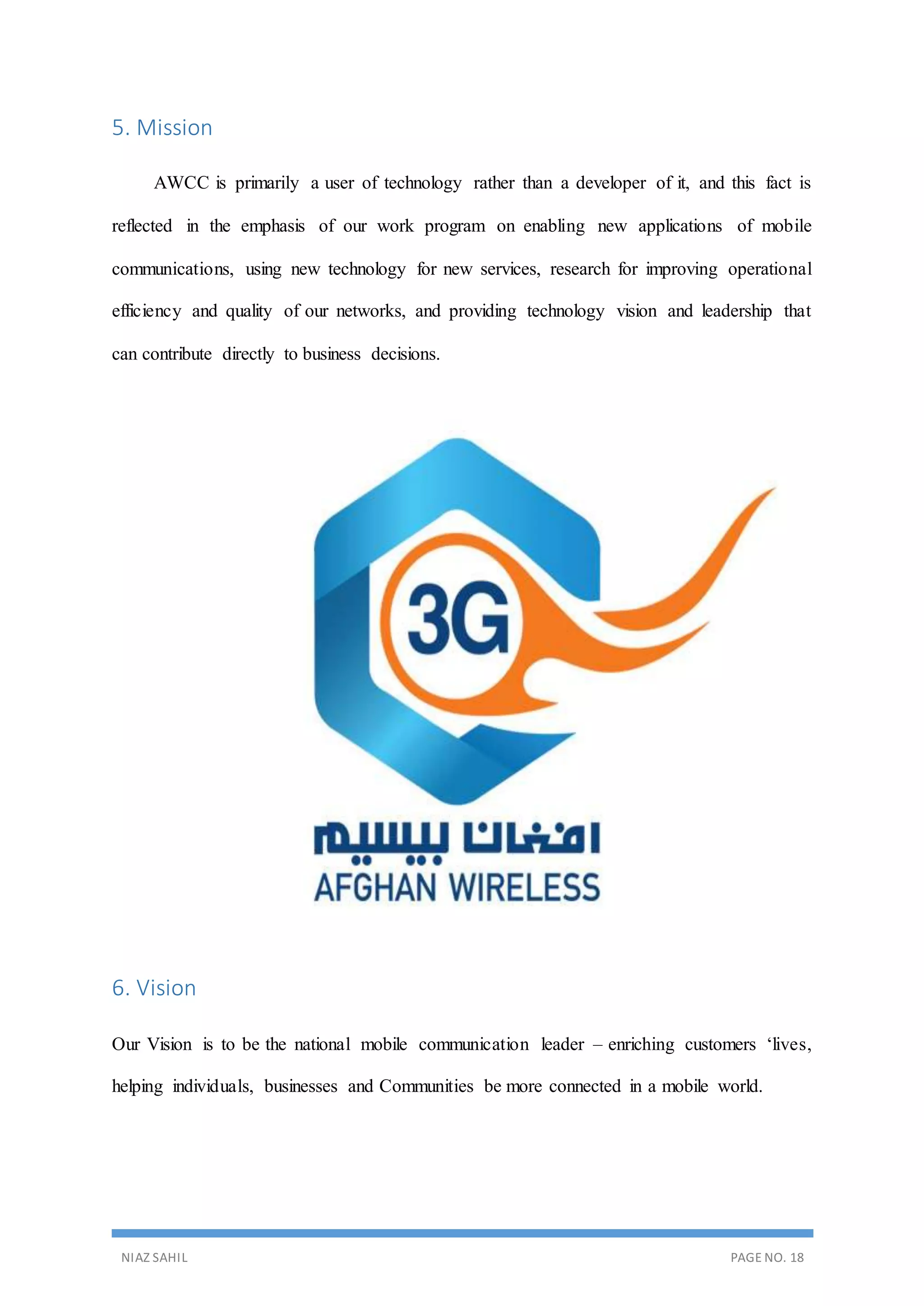 project report on AWCC(Afghan Wireless Communication Co.. | DOCX