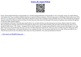 Fences August Wilson Character Analysis | PPT