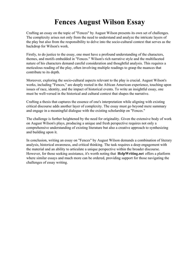 Fences August Wilson Essay | PDF
