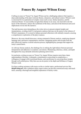 Fences By August Wilson Essay | PDF