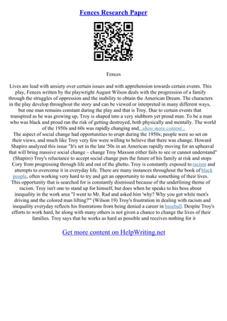 Fences Essay | PDF
