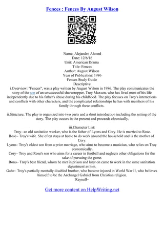 Fences Essay | PDF