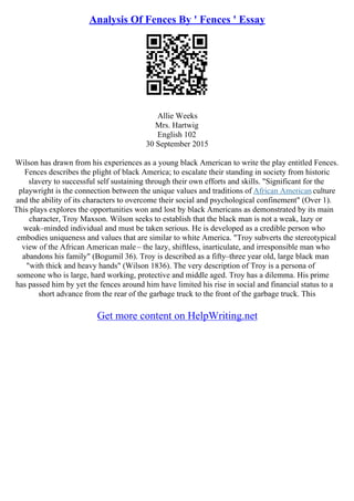 Fences Essay | PDF