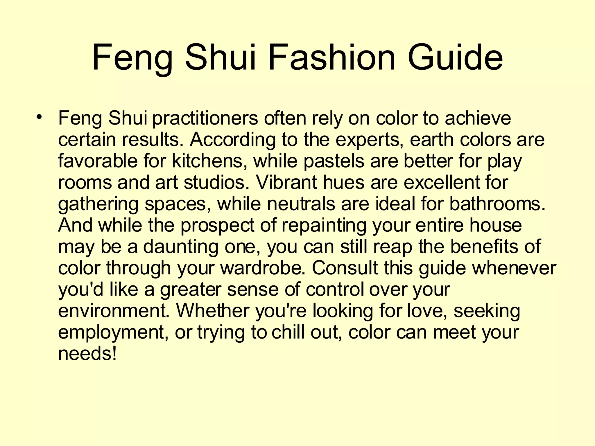 Feng Shui Fashion Guide | PPT