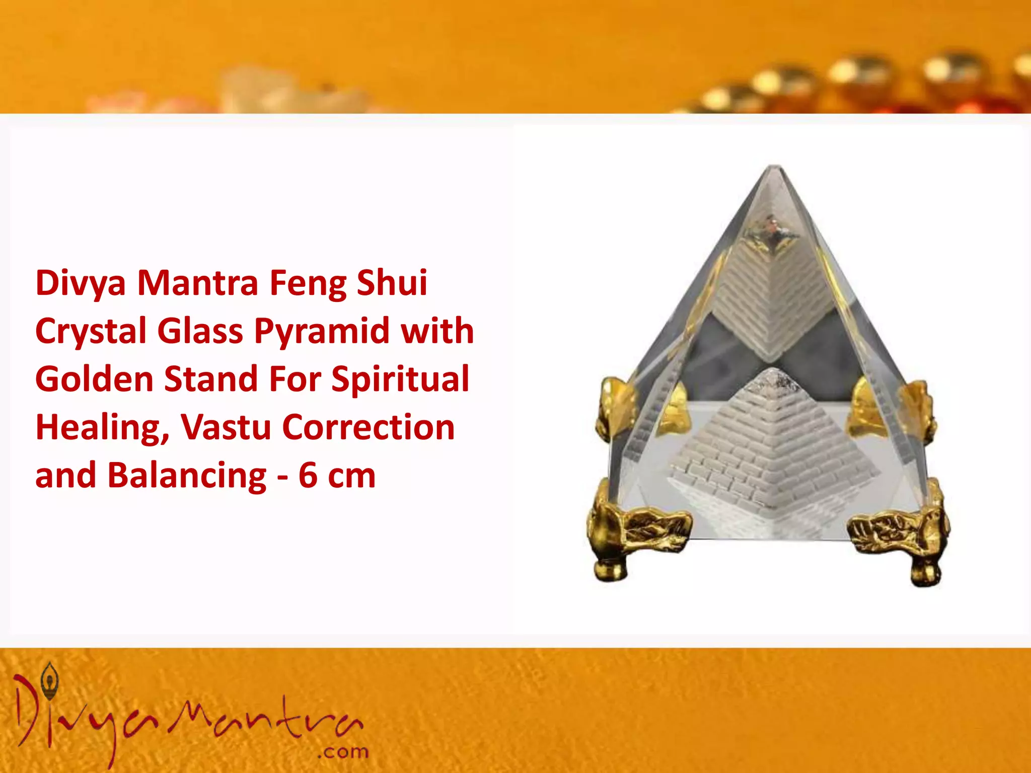 Feng shui crystal glass pyramid with golden stand for spiritual | PPT