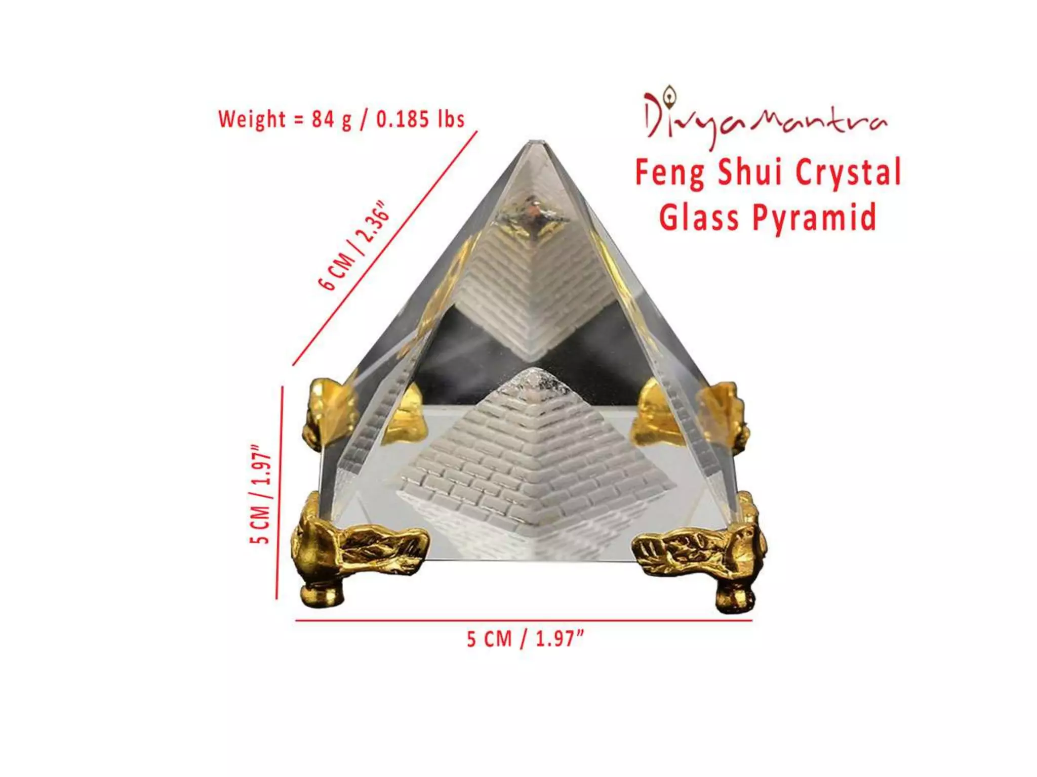 Feng shui crystal glass pyramid with golden stand for spiritual | PPT