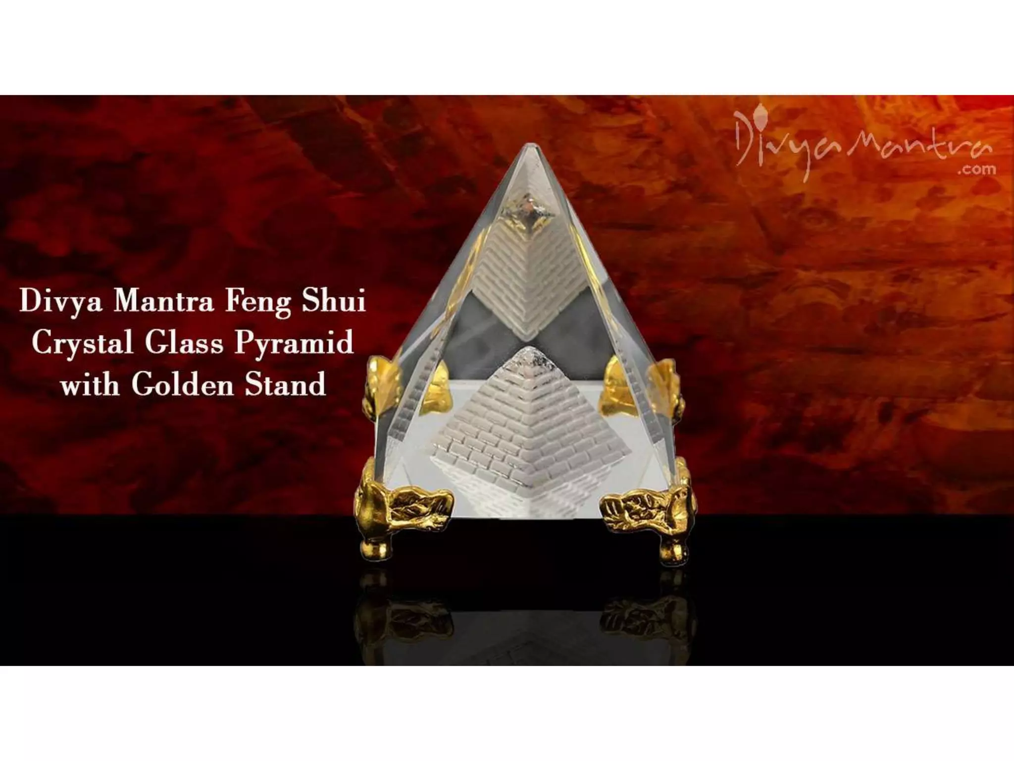 Feng shui crystal glass pyramid with golden stand for spiritual | PPT