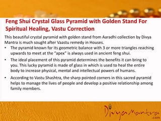 Feng shui crystal glass pyramid with golden stand for spiritual | PPT