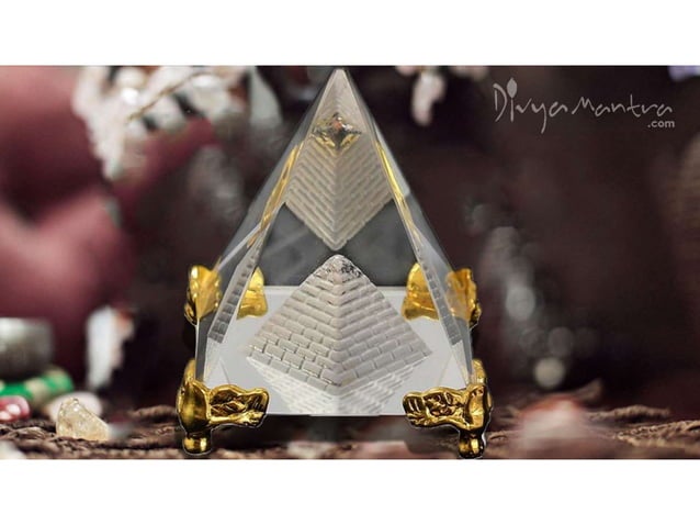 Feng shui crystal glass pyramid with golden stand for spiritual | PPT