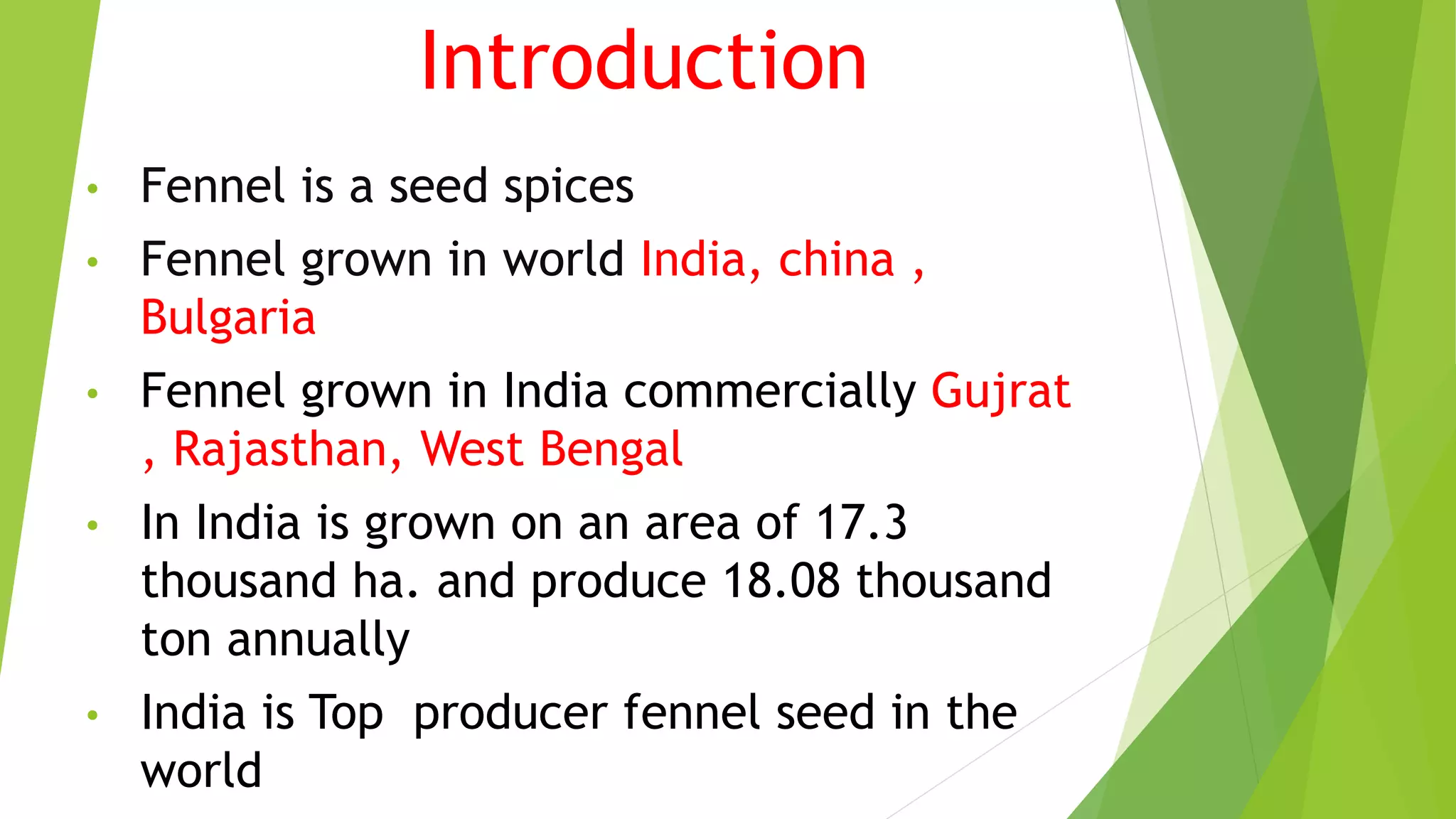 Fennel , CULTIVATION OF FENNEL , PRODUCTION TECHNOLOGY OF FENNEL , | PPTX