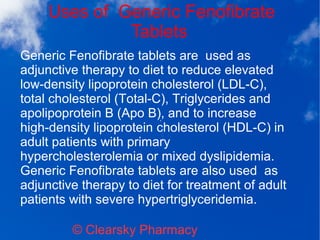 Generic Fenofibrate Tablets (Fenolip, Lipicard, Tgr) | ODP
