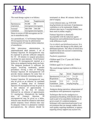 Fentanyl Citrate Injection USP Taj Pharma SmPC | PDF